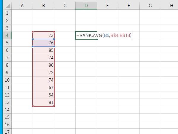 RANK.AVG関数（順位） - Using Excel