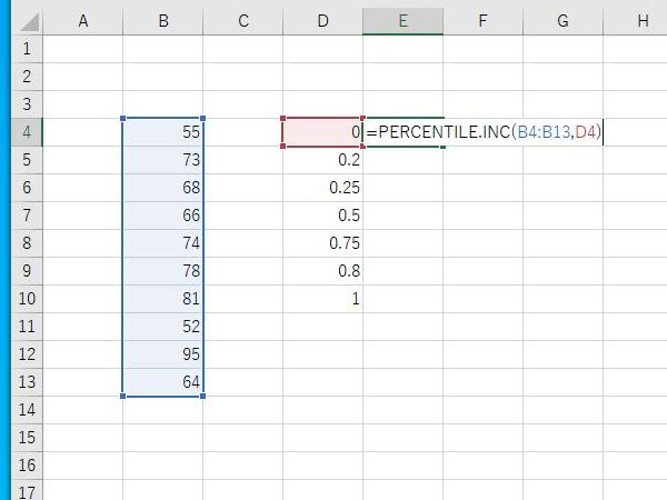 PERCENTILE.INC関数（百分位数） - Using Excel