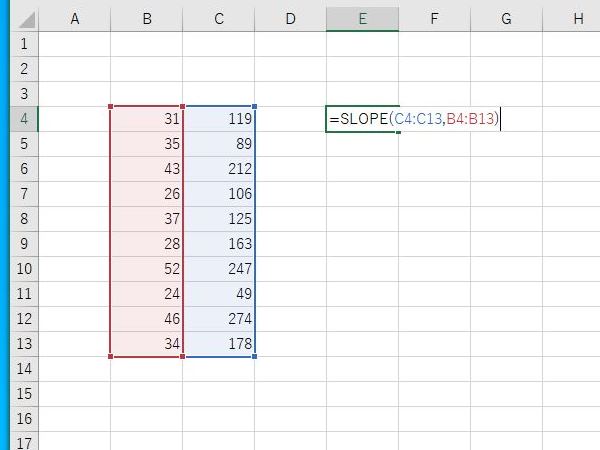 SLOPE関数（回帰直線の傾き） - Using Excel